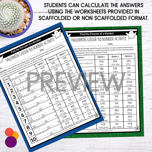 Halloween Find the Percent of a Number Color by Number Activity ...