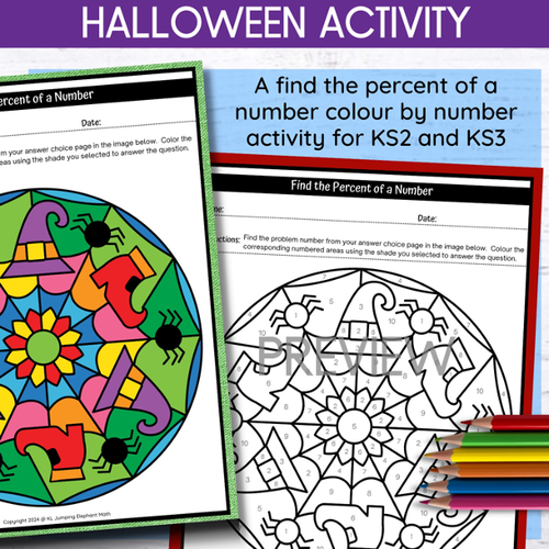 Halloween Find the Percent of a Number Color by Number Activity ...
