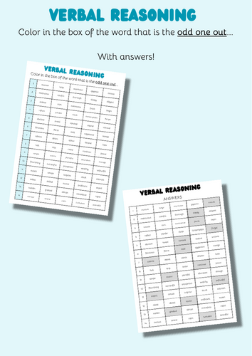 Verbal Reasoning - Odd One Out Upper Primary | Teaching Resources