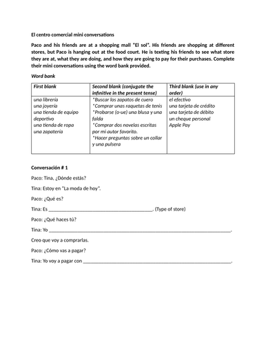 El centro comercial mini conversations (Present tense) | Teaching Resources