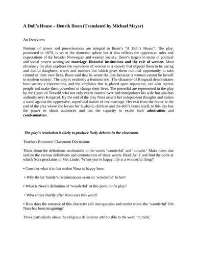 A Level English Literature "A Doll's House" exam questions | Teaching ...