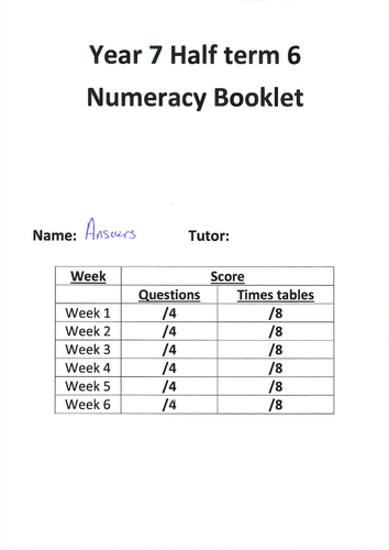 Year 7 Numeracy Practice Booklets | Teaching Resources