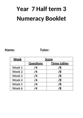 Year 7 Numeracy Practice Booklets | Teaching Resources