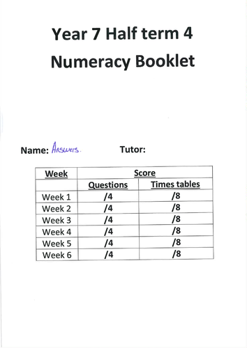Year 7 Numeracy Practice Booklets | Teaching Resources