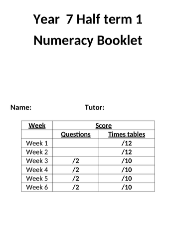 Year 7 Numeracy Practice Booklets | Teaching Resources