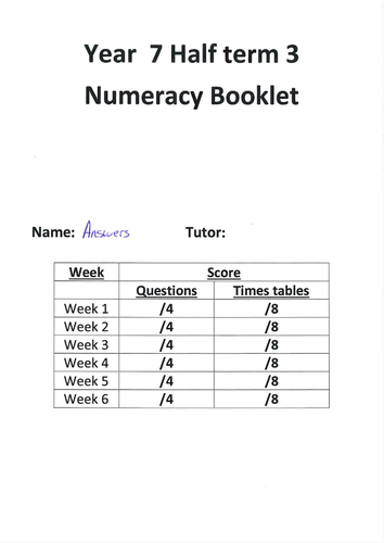 Year 7 Numeracy Practice Booklets | Teaching Resources