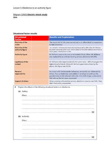 GCSE Edexcel Psychology obedience | Teaching Resources