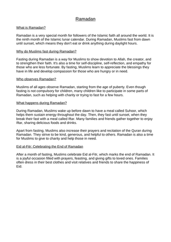 Ramadan PowerPoint + info sheet + comprehension + vocab | Teaching ...