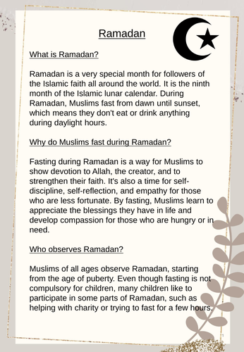 Ramadan PowerPoint + info sheet + comprehension + vocab | Teaching ...