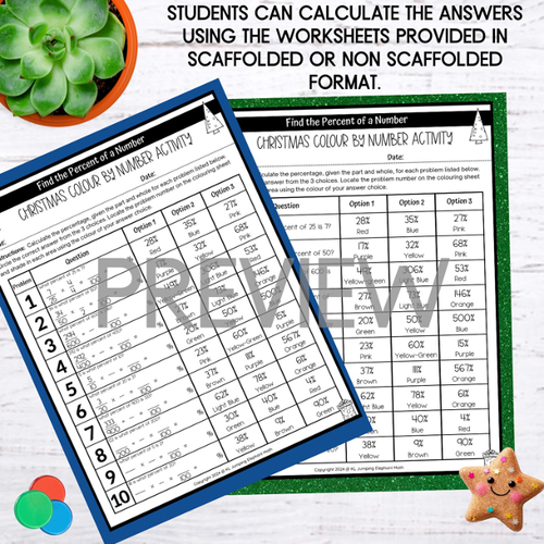 Christmas Find the Percent of a Number Color by Number Activity ...