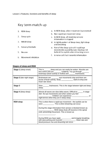 GCSE Edexcel Psychology features, functions, benefits of sleep ...