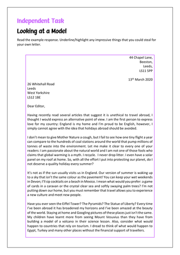 Formal Letter Writing Guide (Eduqas Component 2, Section B) - 1 of 7 ...