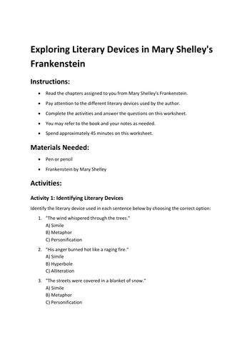 Exploring Literary Devices in Mary Shelley's Frankenstein | Teaching ...