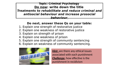 GCSE Edexcel Psychology treatments to rehabilitate (crime) | Teaching ...