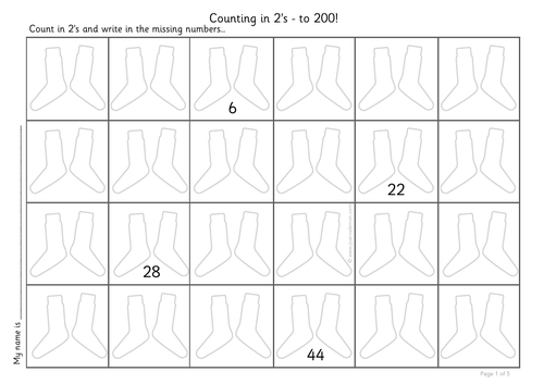 Counting in 2s to 200 Socks with 'recap questions' | Teaching Resources