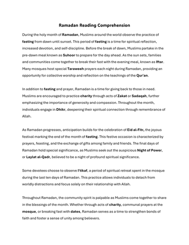 Ramadan English Workbook with Answers | Teaching Resources