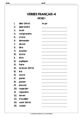 FRENCH VERBS WORKSHEETS FREEBIE #1 | Teaching Resources