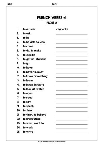 FRENCH VERBS WORKSHEETS FREEBIE #1 | Teaching Resources
