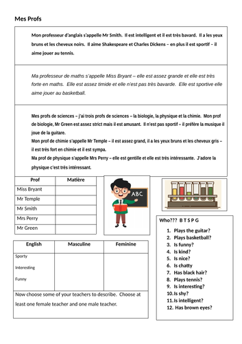 Year 7 French Cover Reading My teachers | Teaching Resources
