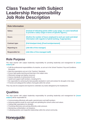 Subject Leader Interview Pack | Teaching Resources