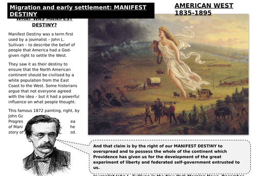 GCSE History American West Manifest Destiny analysis with worksheet ...