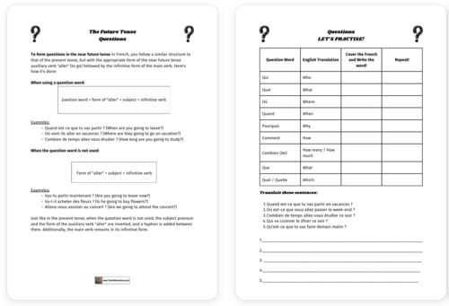 FRENCH Future Simple, Near Future Tenses Grammar | Teaching Resources