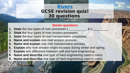 GCSE Geography Quiz. 30Qs Rivers, river management, flooding and ...