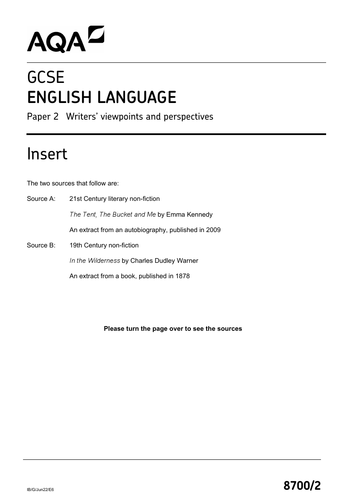GCSE English Language paper 2 2022: camping | Teaching Resources