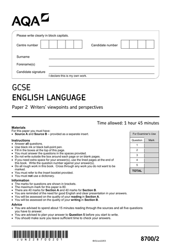 GCSE English Language paper 2 2022: camping | Teaching Resources