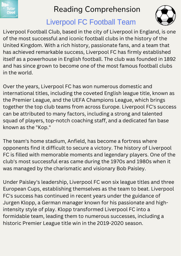 Premier League Football Reading Comprehension Bundle | Teaching Resources