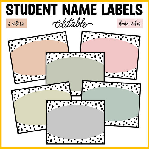 Printable Boho Neutral Spotty Student Name Tags, Editable Classroom ...