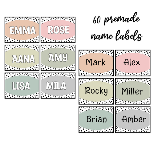 Printable Boho Neutral Spotty Student Name Tags, Editable Classroom ...