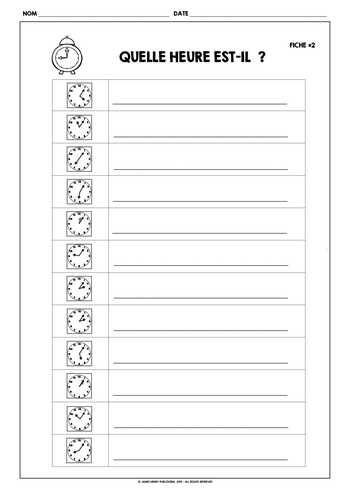 FRENCH TELLING THE TIME 5 PAST WORKSHEETS FREEBIE | Teaching Resources