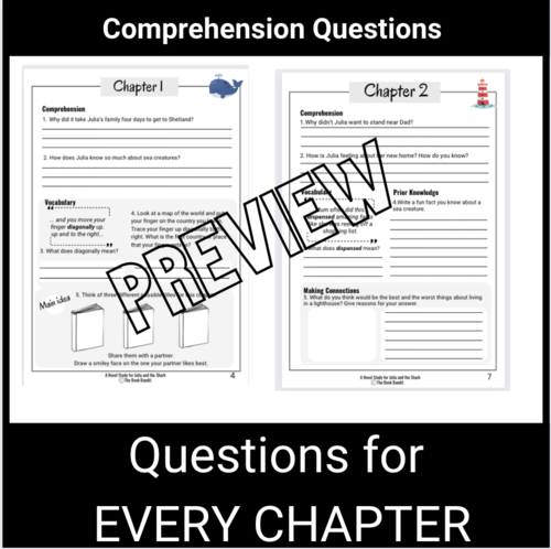 JULIA AND THE SHARK Novel Study and Reading Comprehension | Teaching ...
