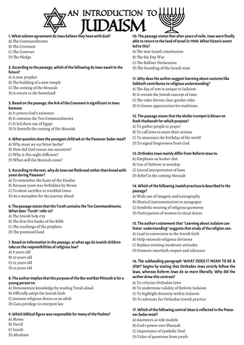 Judaism Reading Comprehension | Teaching Resources
