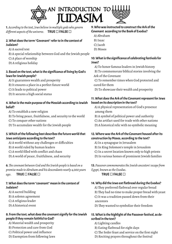 Judaism Reading Comprehension | Teaching Resources