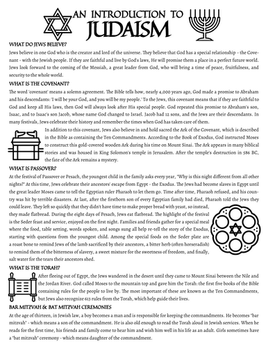 Judaism Reading Comprehension | Teaching Resources