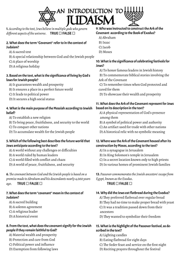 Judaism Reading Comprehension | Teaching Resources