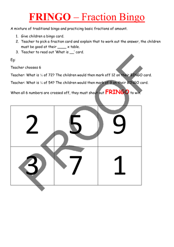 Fractions of amounts BINGO - FRINGO | Teaching Resources