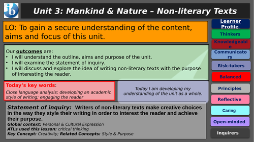 Mankind and Nature - Non-literary Works (MYP English A, Unit of Work ...