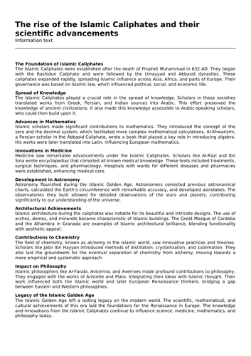 The rise of the Islamic Caliphates and their scientific advancements ...