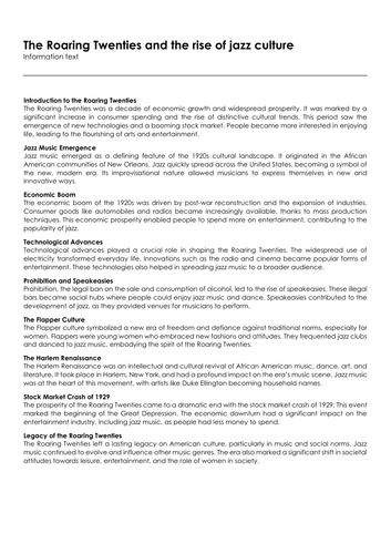 The Roaring Twenties and the rise of jazz culture | Teaching Resources