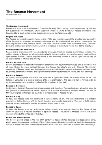 The Rococo Movement | Teaching Resources