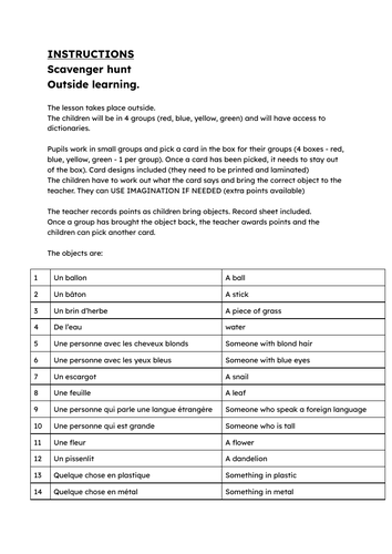 Scavenger hunt (French) | Teaching Resources