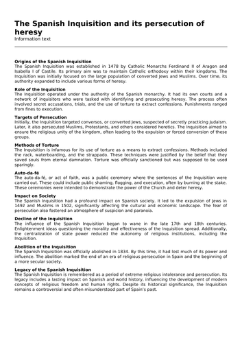 The Spanish Inquisition and its persecution of heresy | Teaching Resources