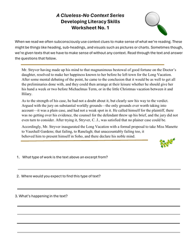 A Clueless-No Context Series - Classical Literature Worksheets | Teaching Resources