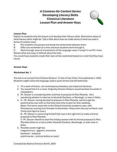 A Clueless-No Context Series - Classical Literature Worksheets | Teaching Resources