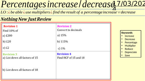 Percentage increase - decrease - multiplier | Teaching Resources