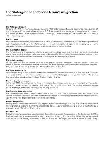 The Watergate scandal and Nixons resignation | Teaching Resources