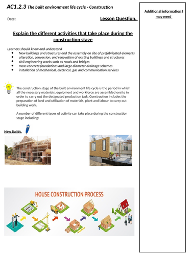 Eduqas Construction AC1.2 The built environment life cycle | Teaching ...